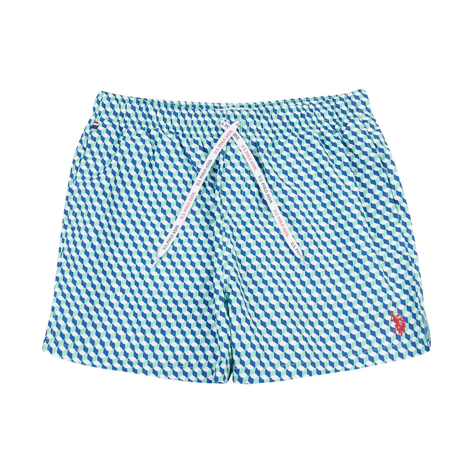 Blue Geometric Print Swimming Trunks - BrandAlley
