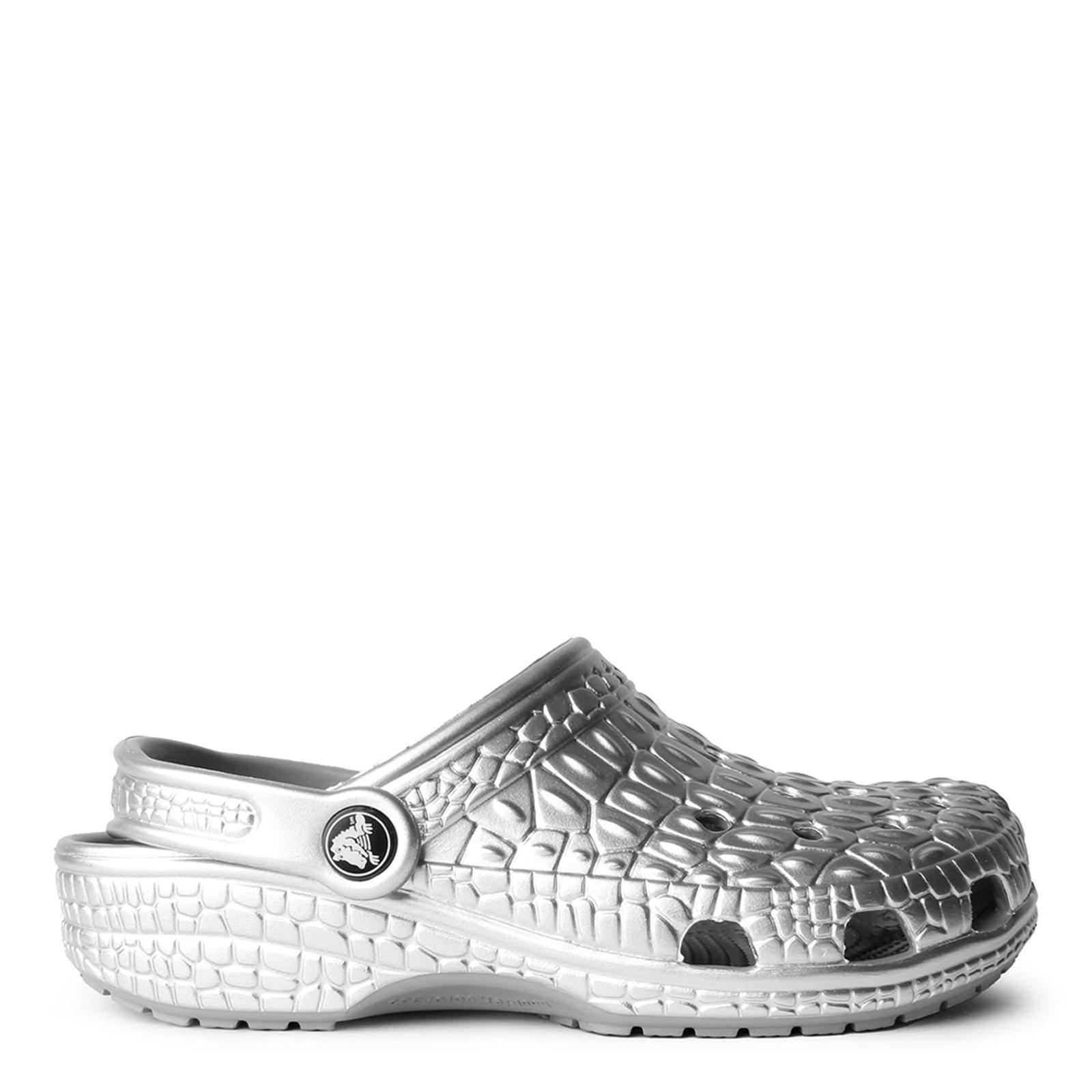 Unisex Silver Metallic Crocskin Classic Clogs - BrandAlley