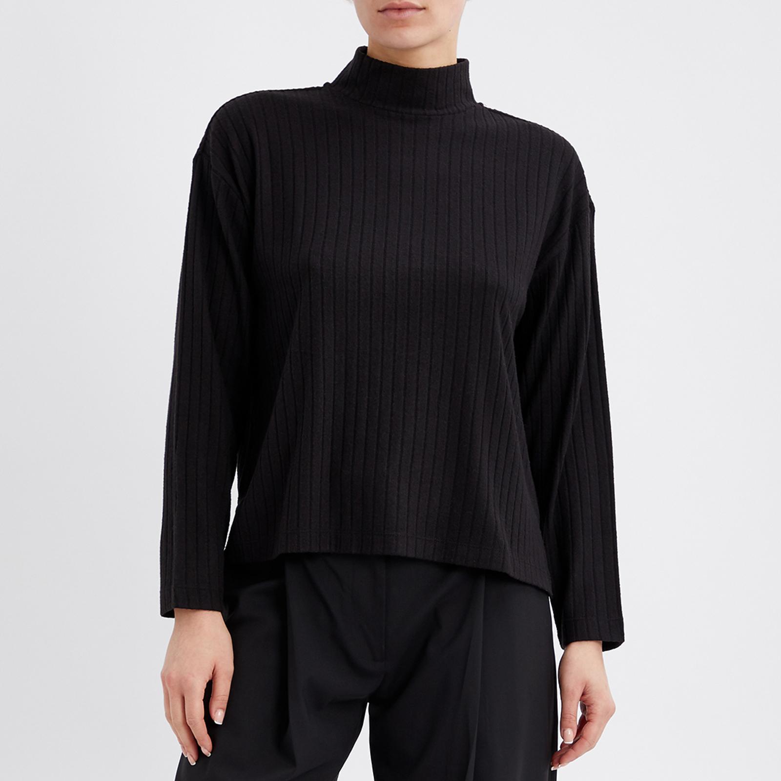 Black Callie High Neck Ribbed Top - BrandAlley