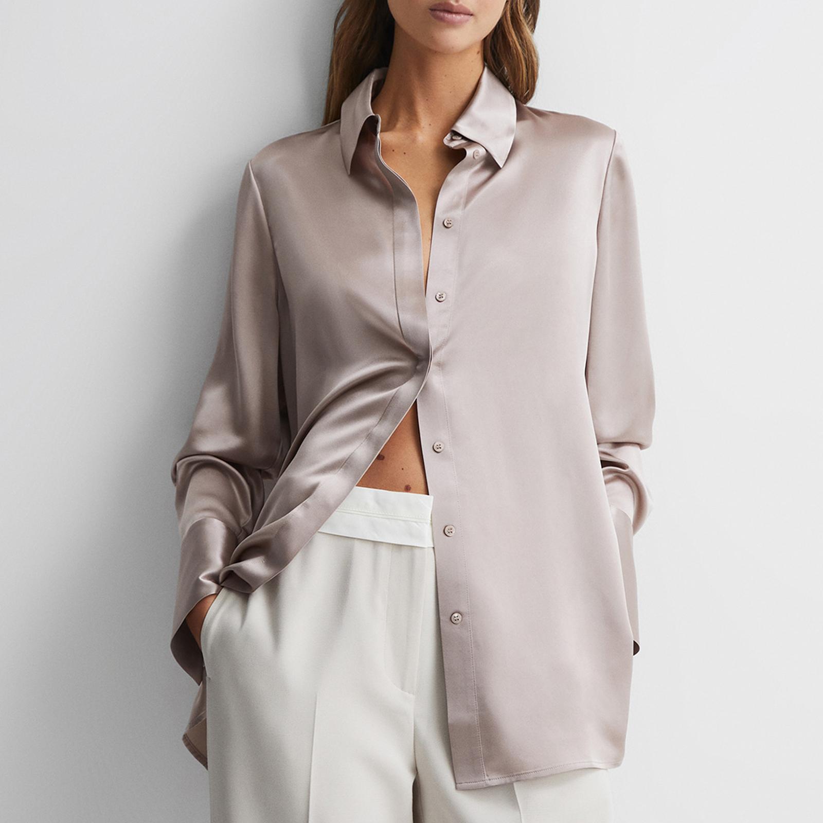 Champagne Lola Longline Silk Shirt - BrandAlley