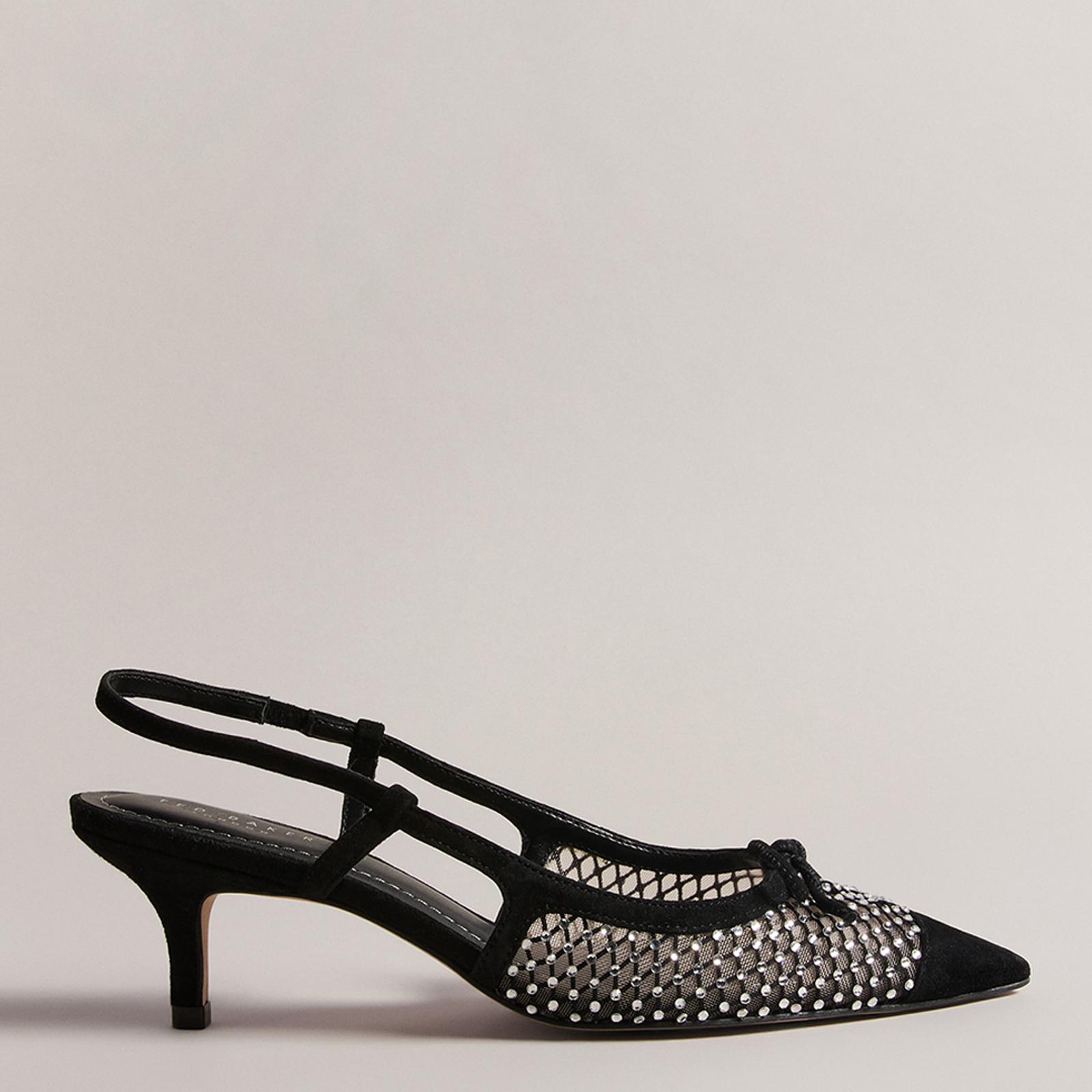Black Relona Mesh Slingback Kitten Heels - BrandAlley