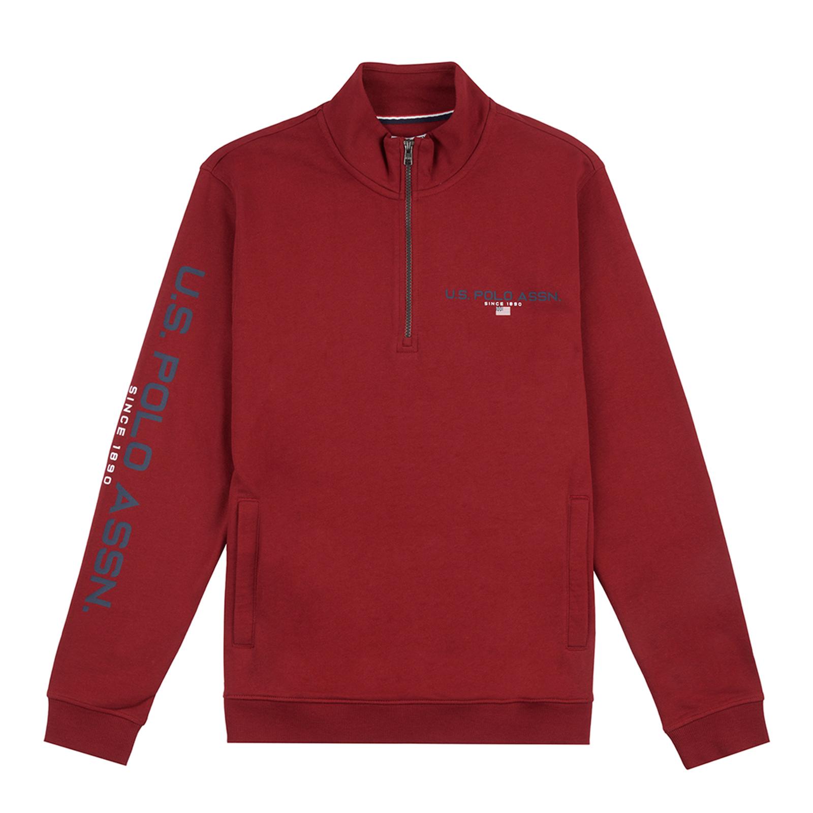 Red Half Zip Printed Cotton Sweatshirt - BrandAlley