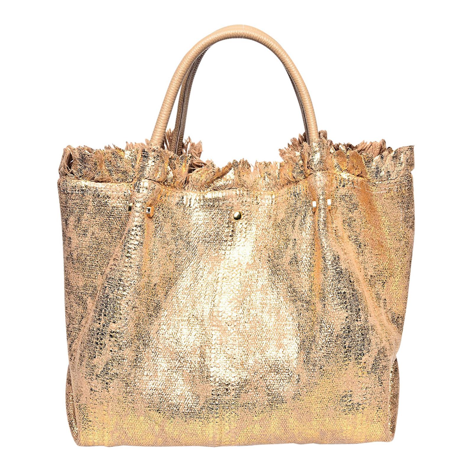Gold Leather Handbag - BrandAlley
