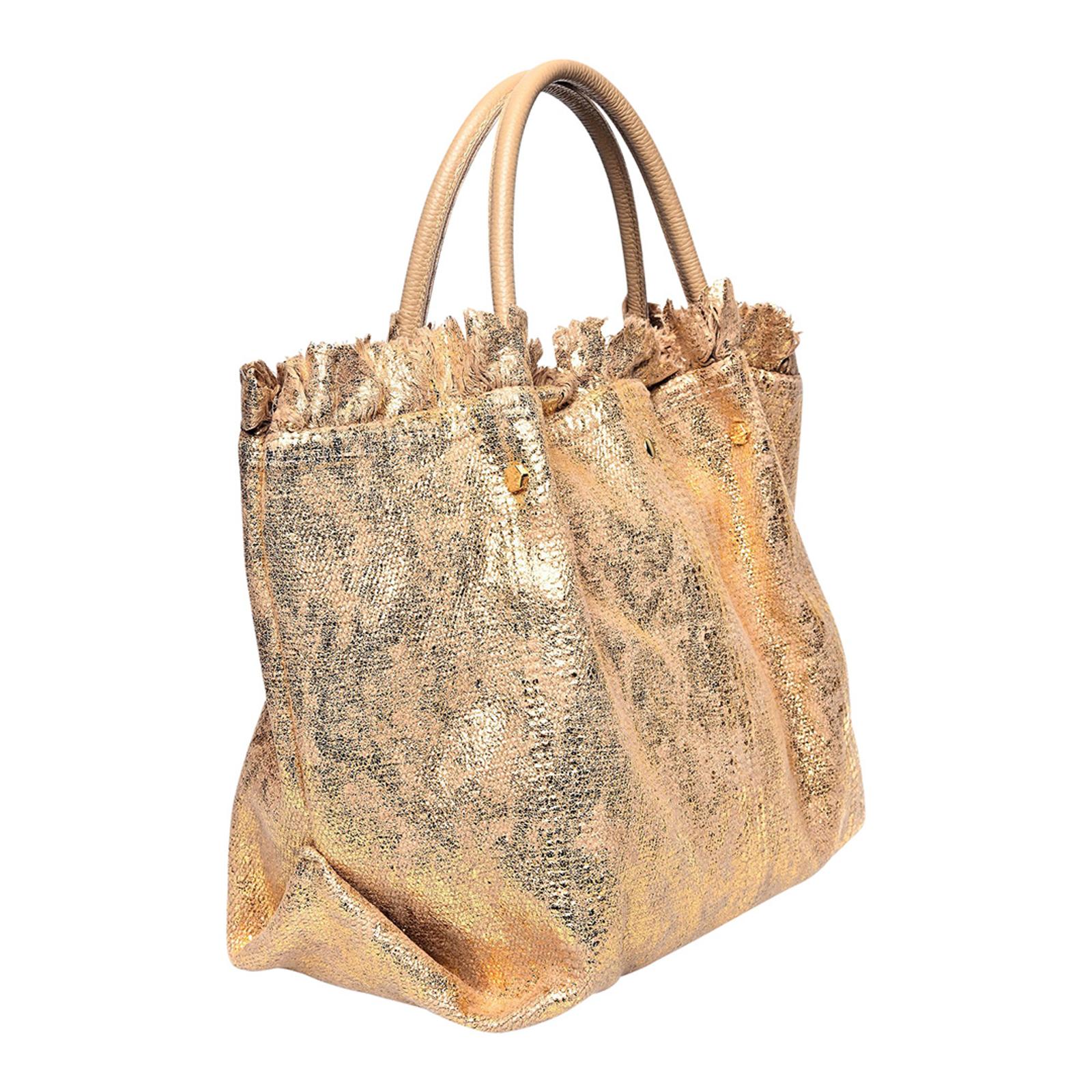 Gold Leather Handbag - BrandAlley