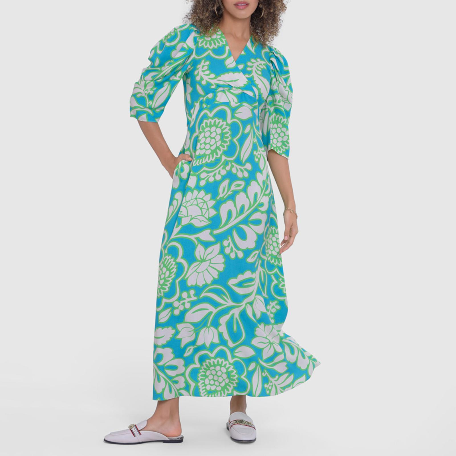 Turquoise Wrap Tie Waist Dress - BrandAlley