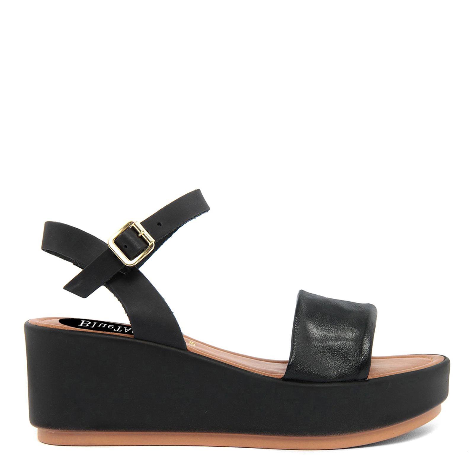 Black Leather Platform Wedge Sandals - BrandAlley