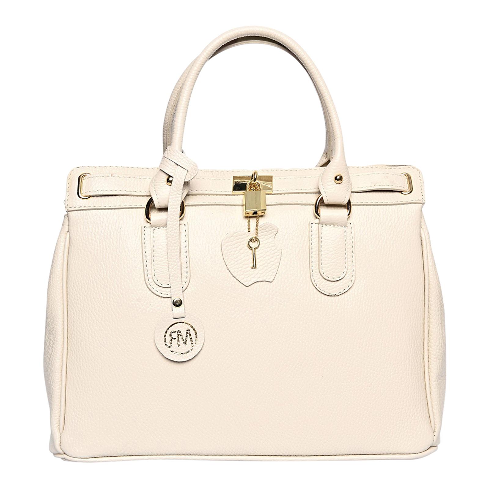 Beige Italian Leather Handbag - BrandAlley