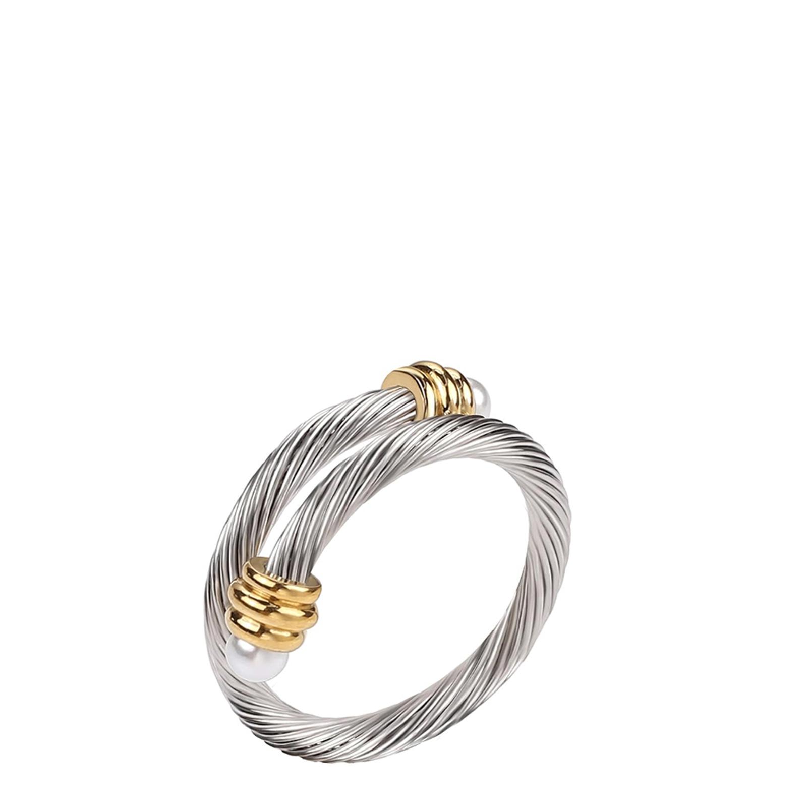 18K Gold Two Tone Wrap Pearl Ring - BrandAlley