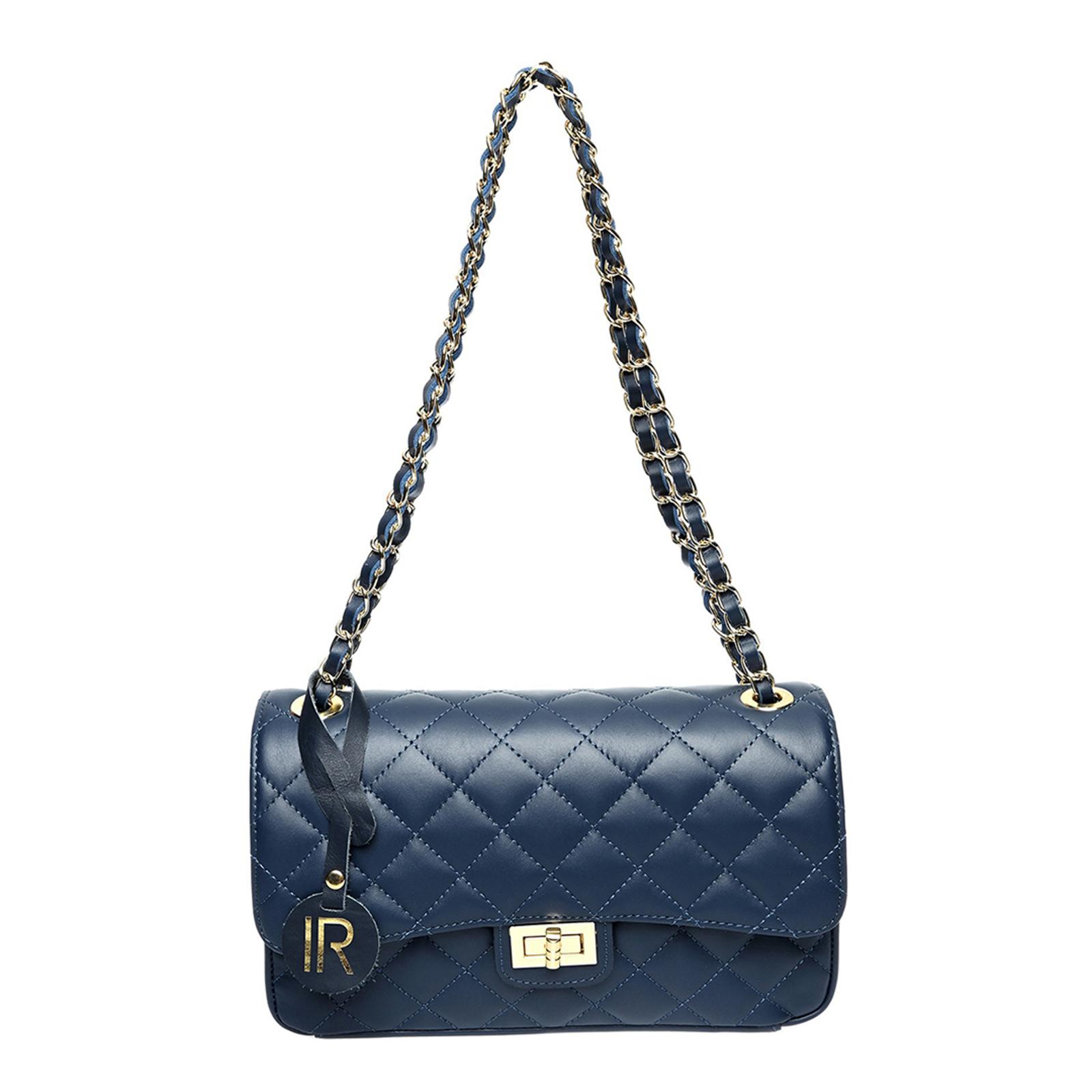 Blue Italian Leather Shoulder Bag - BrandAlley