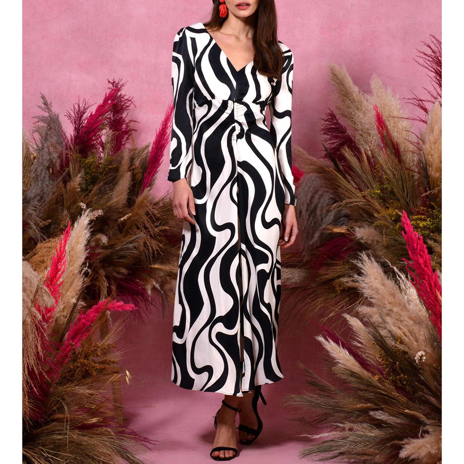 White/Black Mono Swirl Dress - BrandAlley