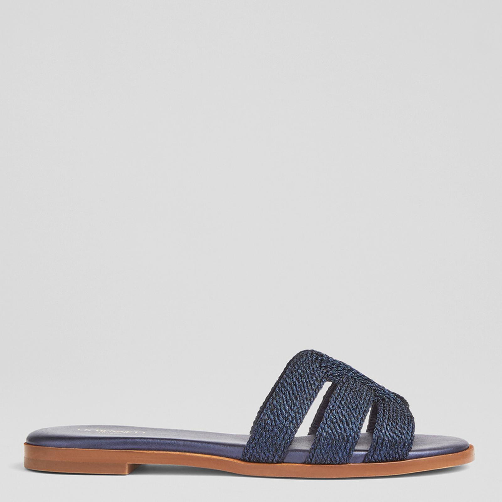 Navy Leather Riley Flat Sandals - BrandAlley