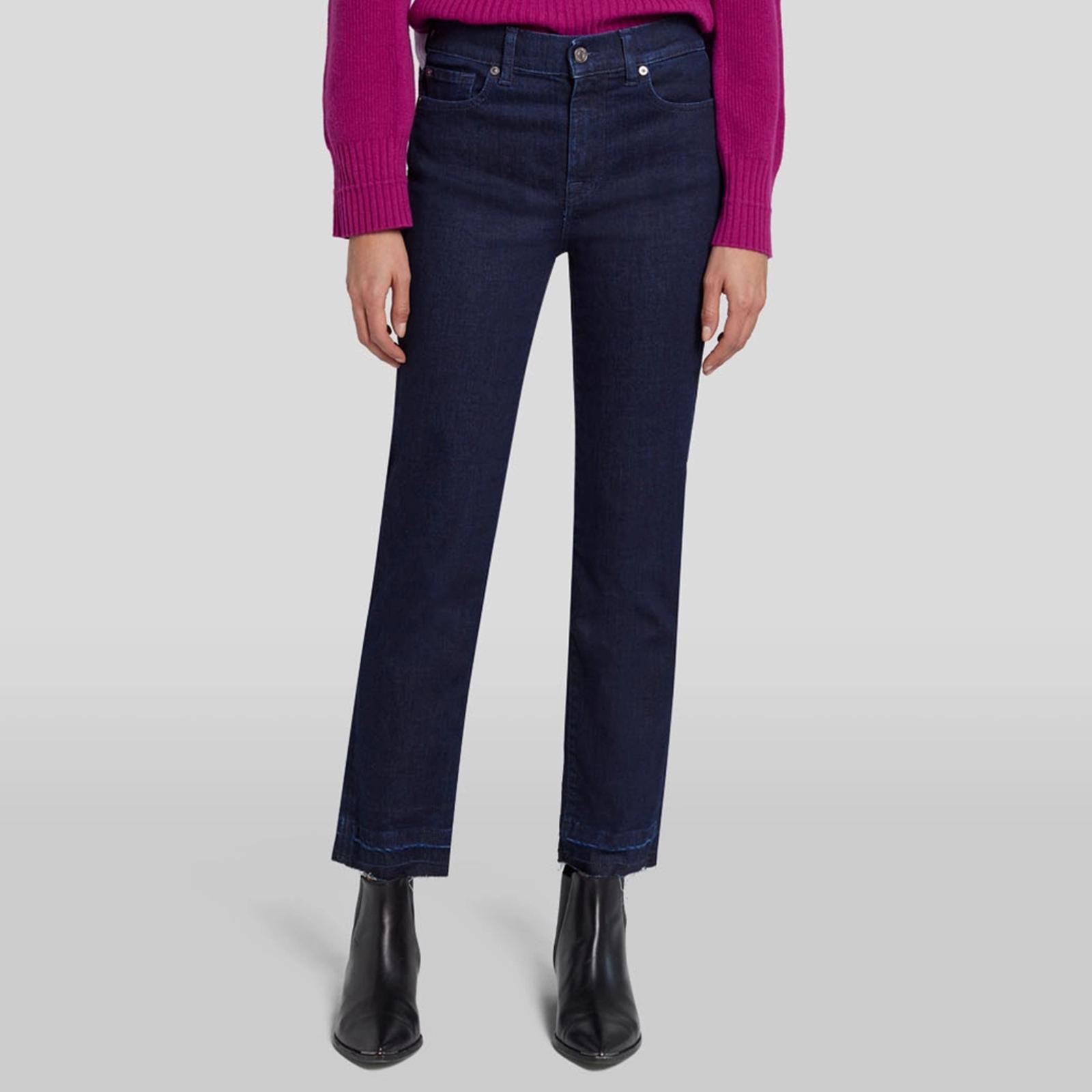Dark Blue Straight Stretch Cropped Jeans - BrandAlley