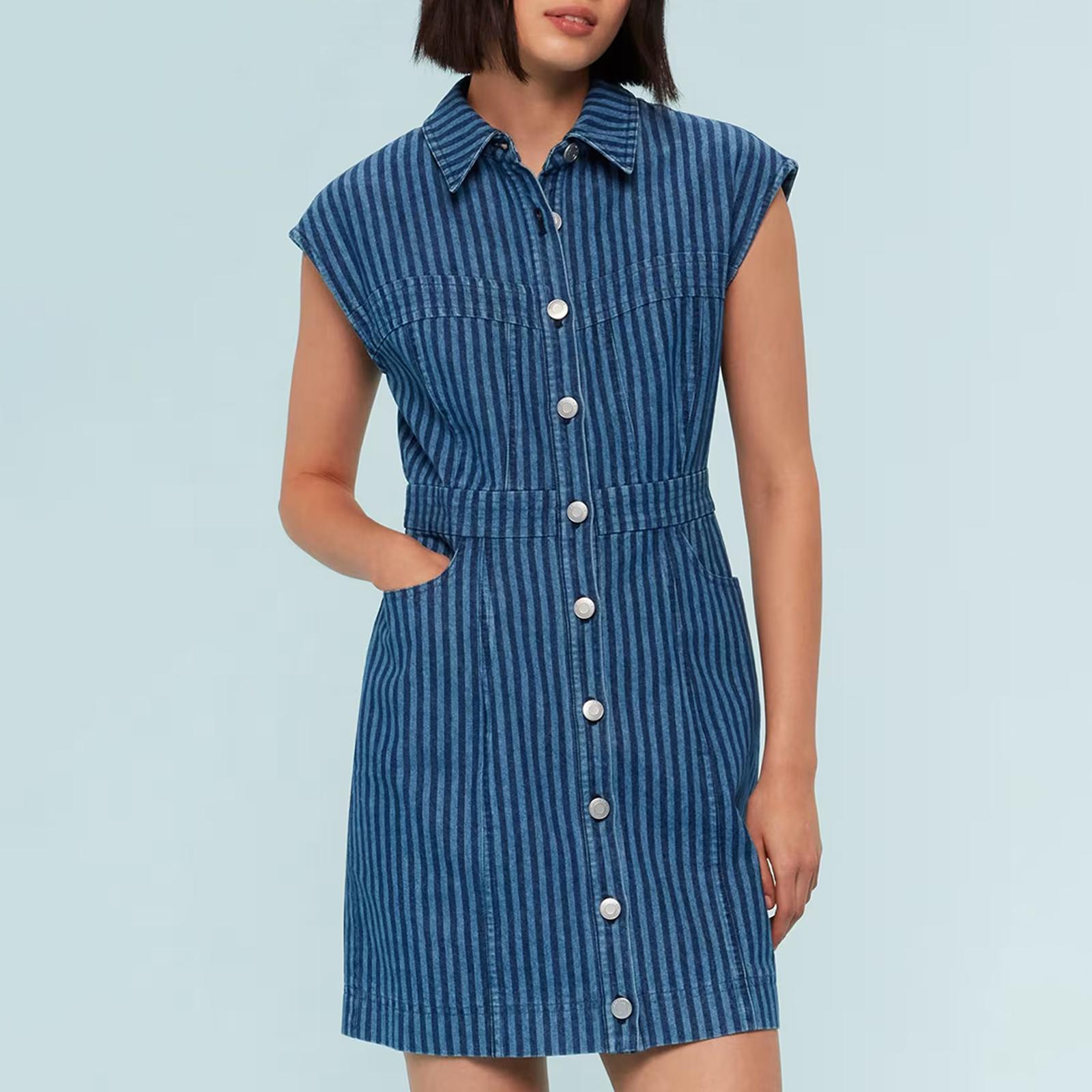 Blue Bodice Stripe Denim Dress - BrandAlley