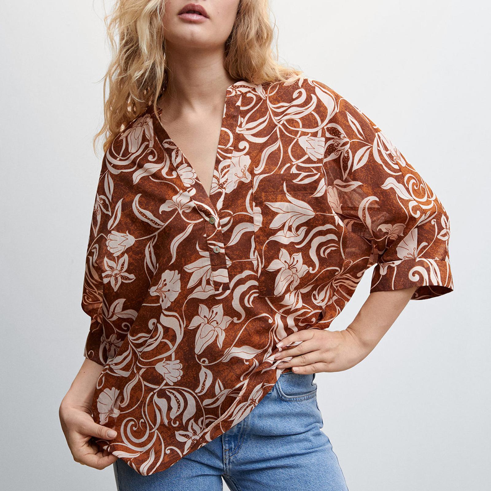 Brown Floral Print Blouse - BrandAlley