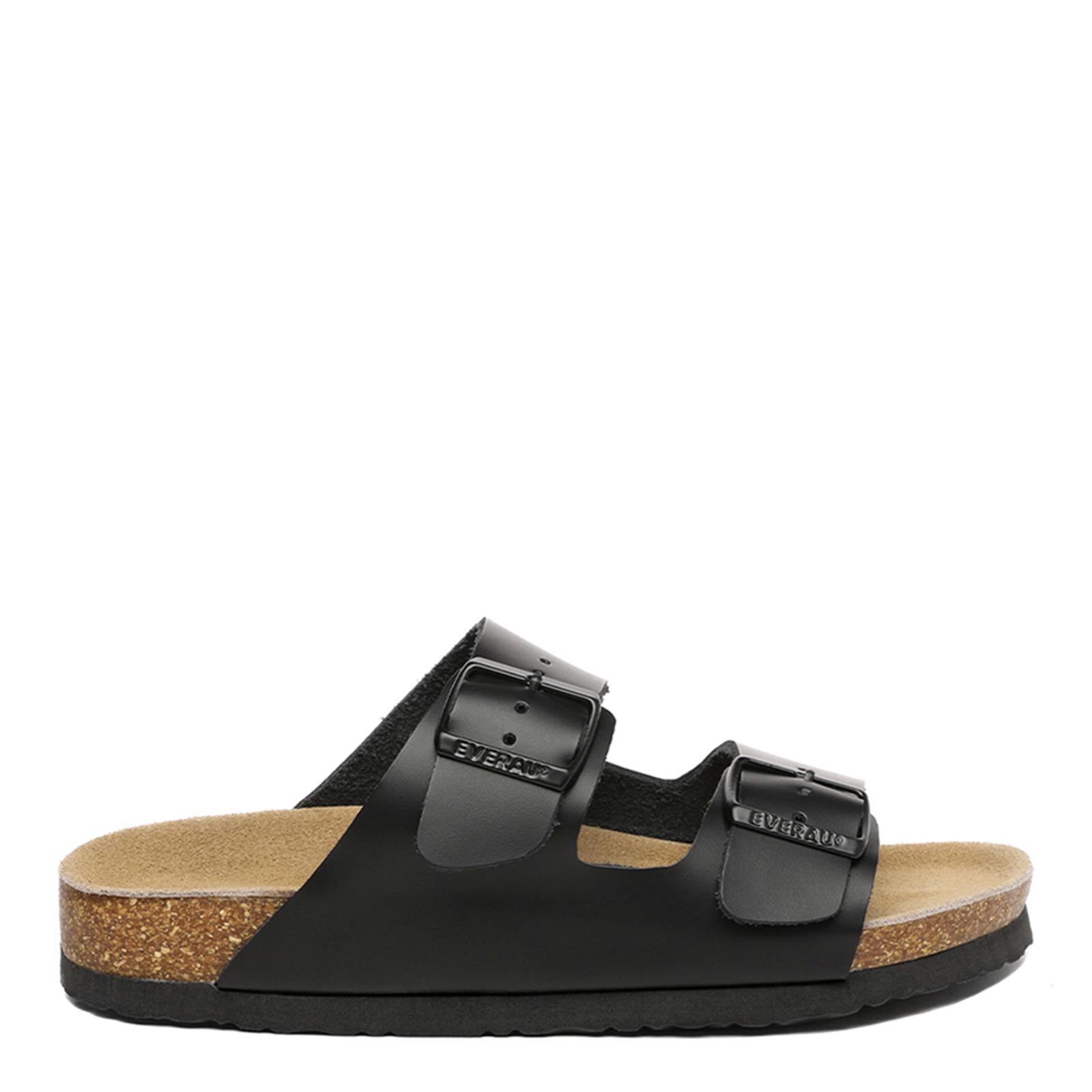 Women's Black Mallard Leather Twin Buckle Sandals - BrandAlley