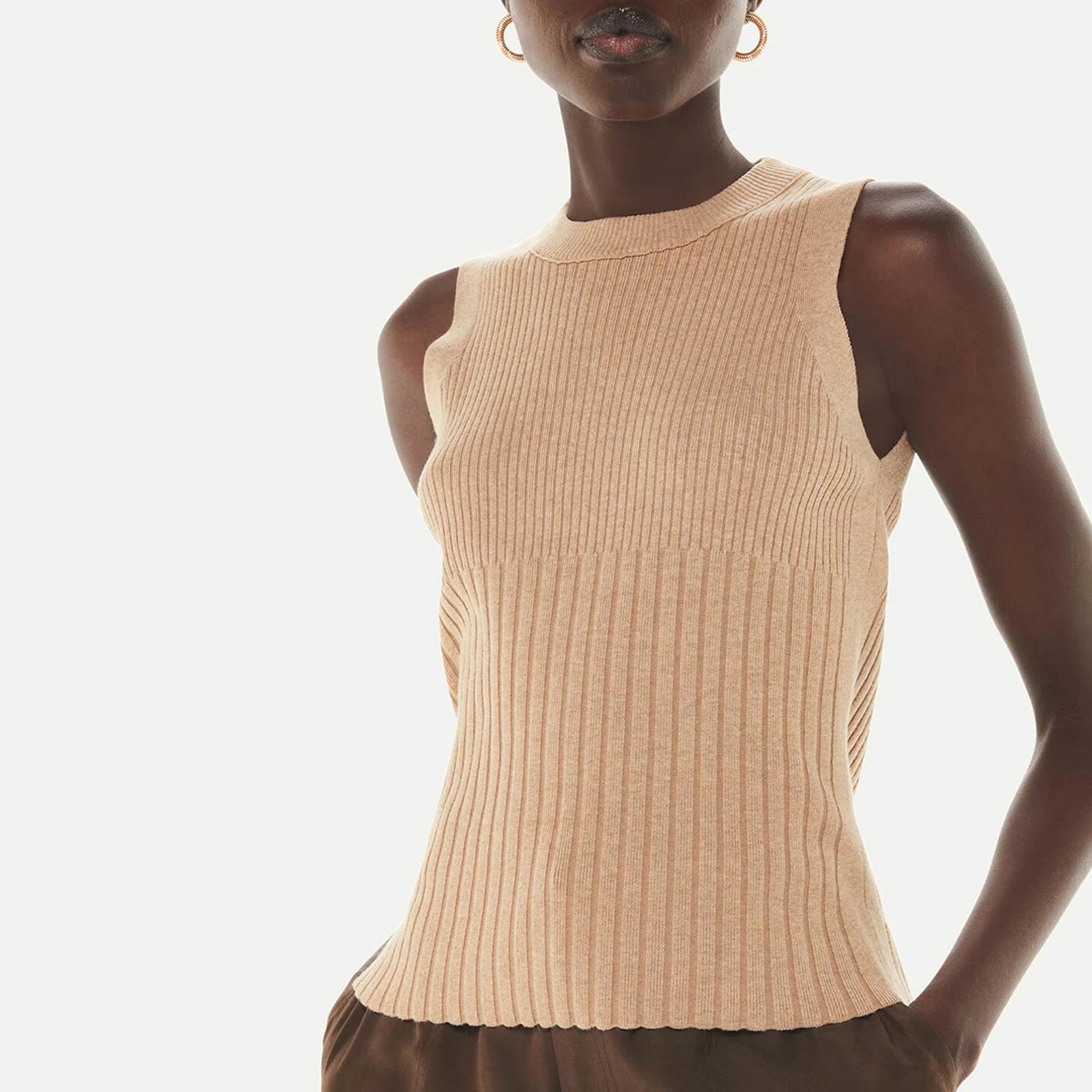 Camel Ribbed Cotton Blend Tank Top - BrandAlley