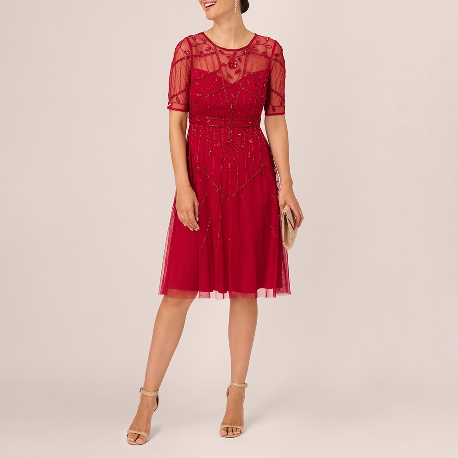 Red Beaded Midi Dress - BrandAlley