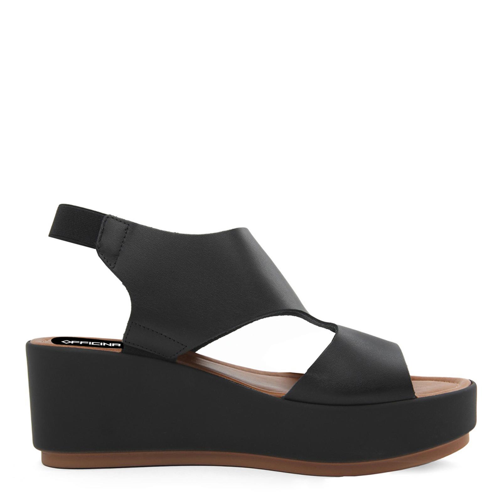 Black Leather Platform Wedge Sandals - BrandAlley