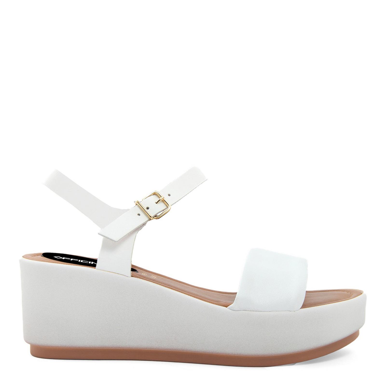White Leather Platform Wedge Sandals - BrandAlley