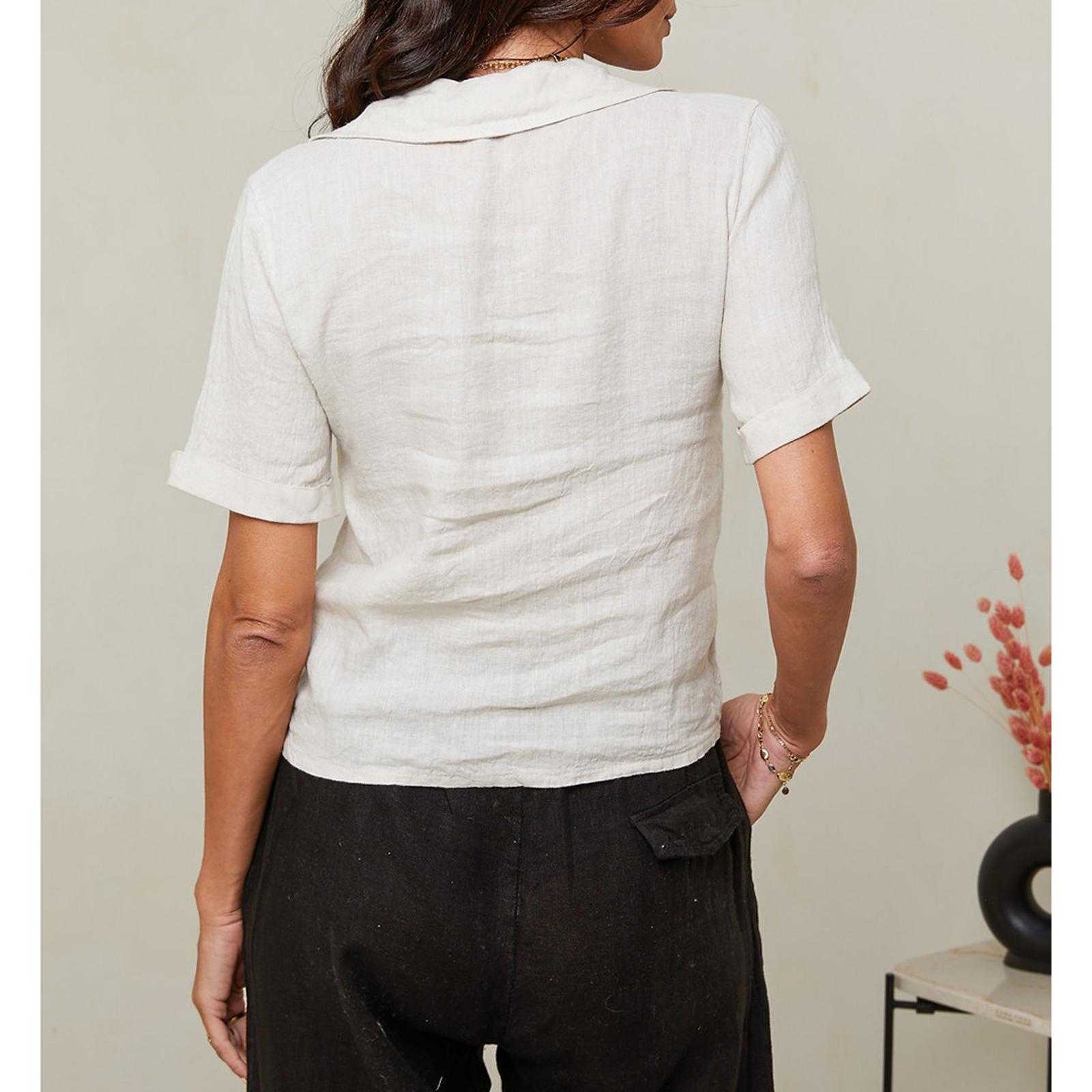 Beige V-Neck Linen Top - BrandAlley