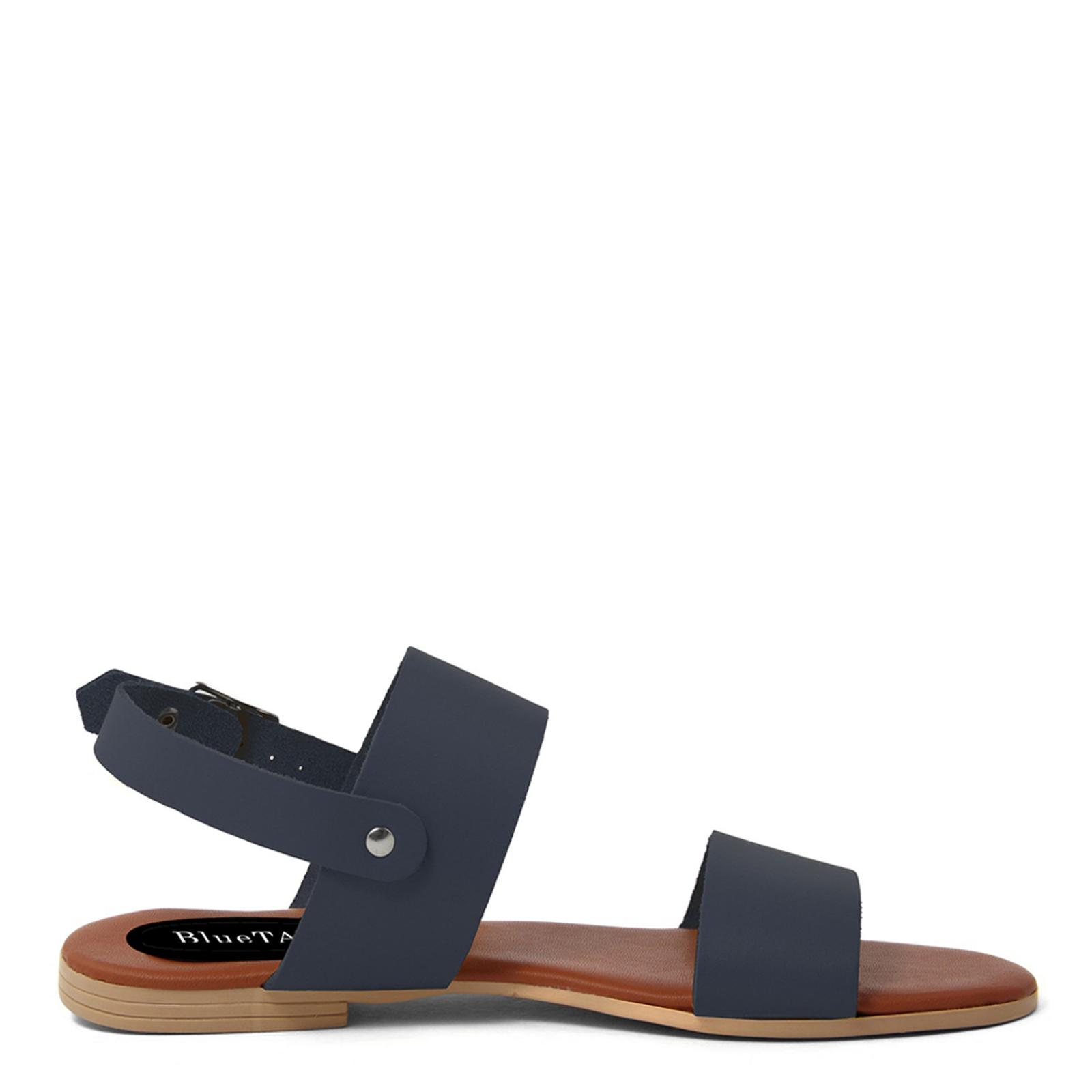 Blue Leather Double Strap Flat Sandal - BrandAlley