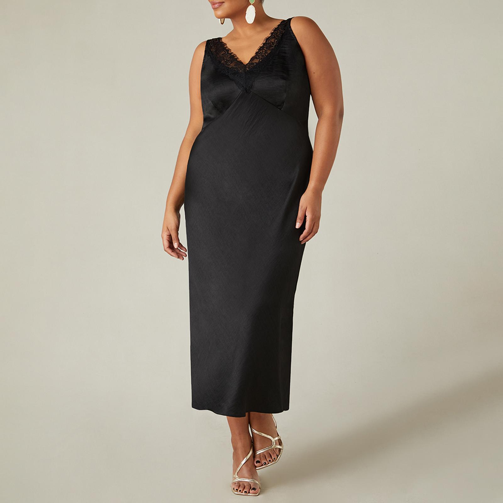 Black Satin Lace Slip Dress - BrandAlley