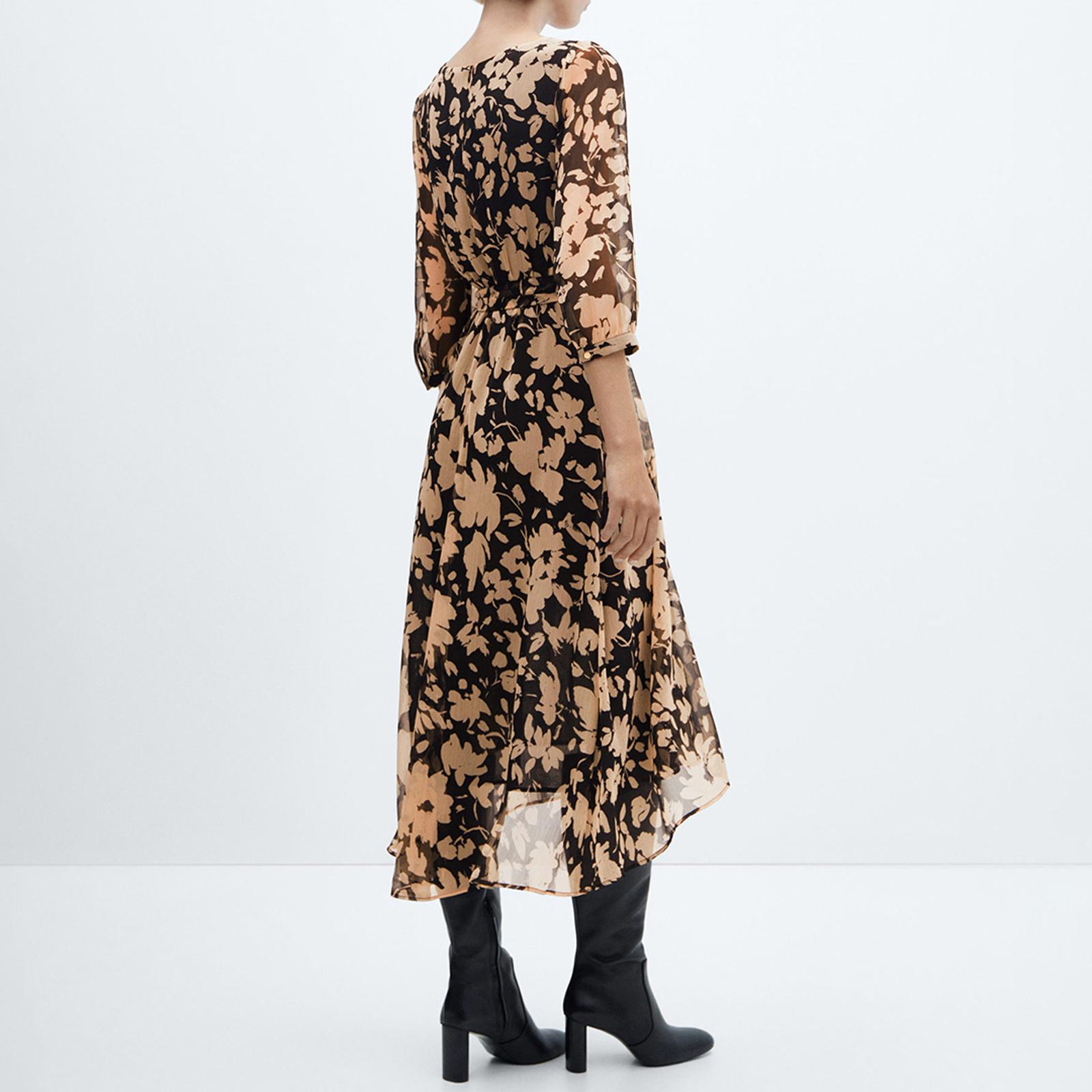 Beige Flowy Flower Printed Dress - BrandAlley