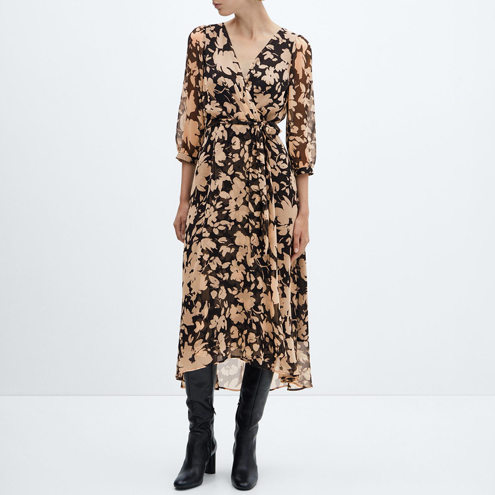 Beige Flowy Flower Printed Dress - BrandAlley