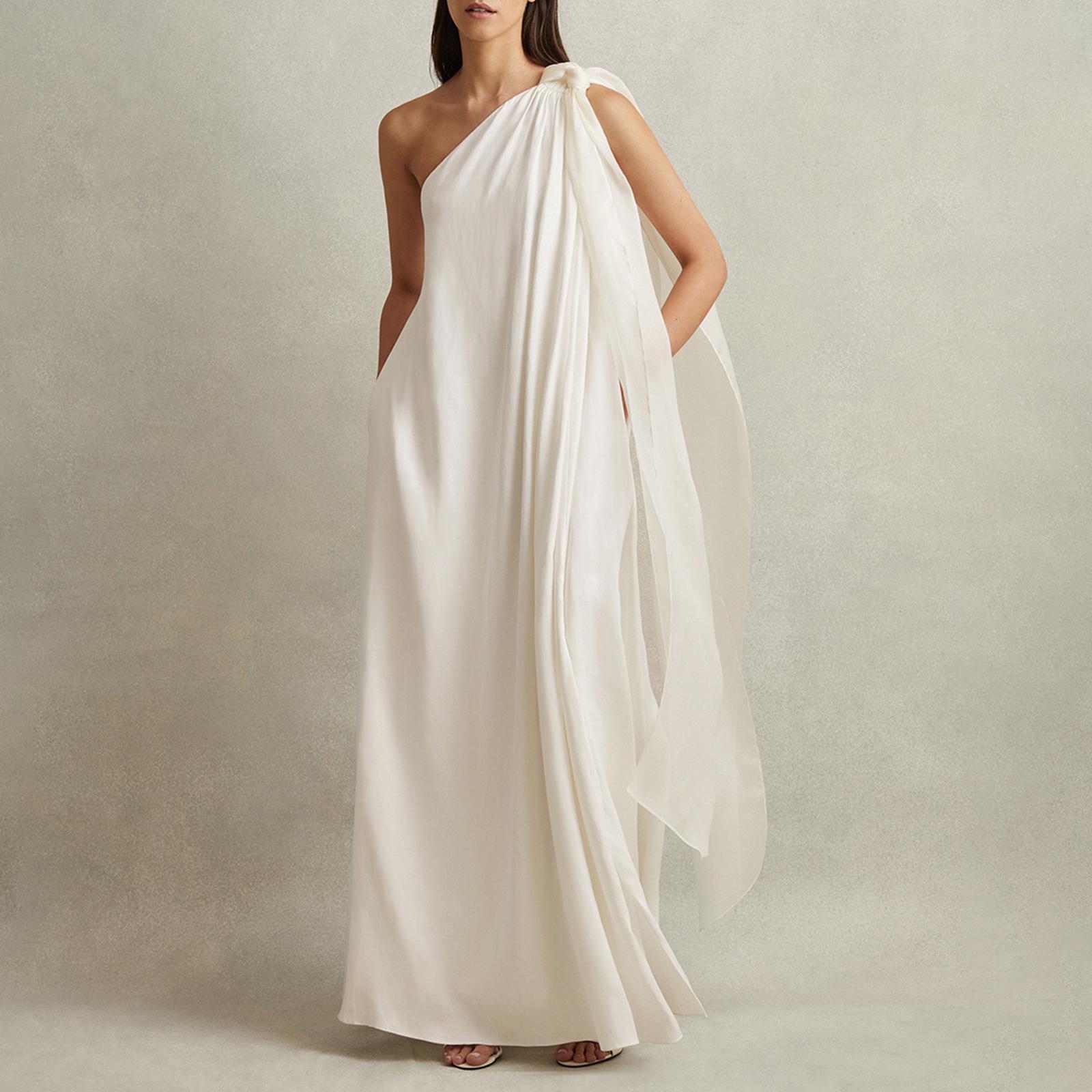 Ivory Athena Bow One Shoulder Dress - BrandAlley