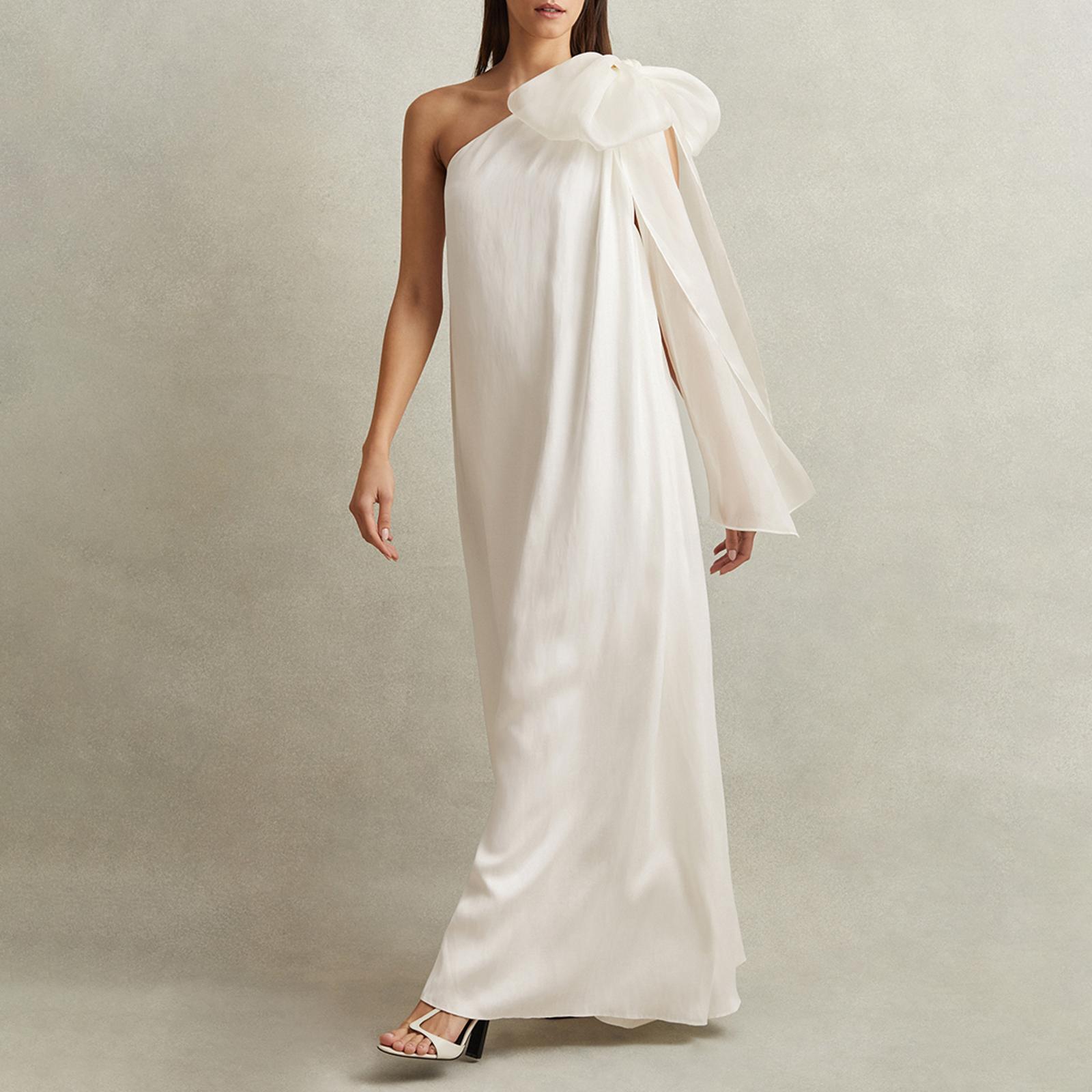 Ivory Athena Bow One Shoulder Dress - BrandAlley