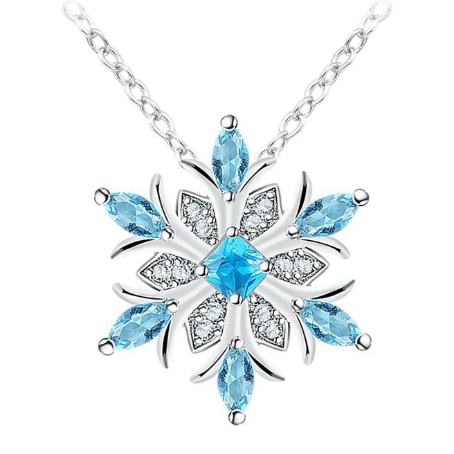 Platinum Plated Sapphire Snowflake Necklace - BrandAlley