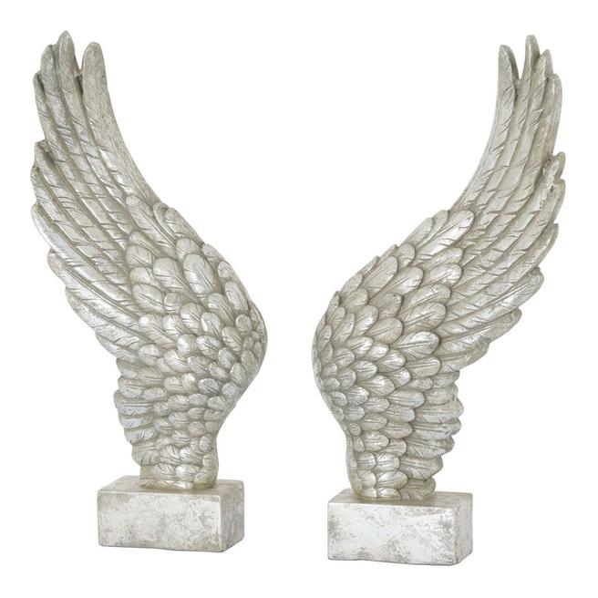 Large Freestanding Antique Silver Angel Wings Ornament - BrandAlley