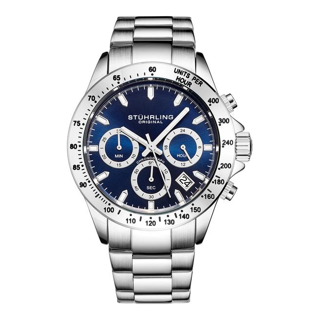 Men's Silver/Blue Dial Quartz Chronograph Date Watch - BrandAlley