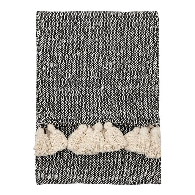 Woven Throw with Tassels Black 130x170cm - BrandAlley
