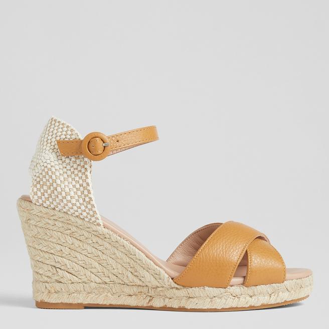 Tan Angele Leather Wedge Heel Sandals - BrandAlley