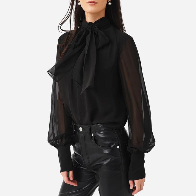 Black Bow Silk Blouse - BrandAlley