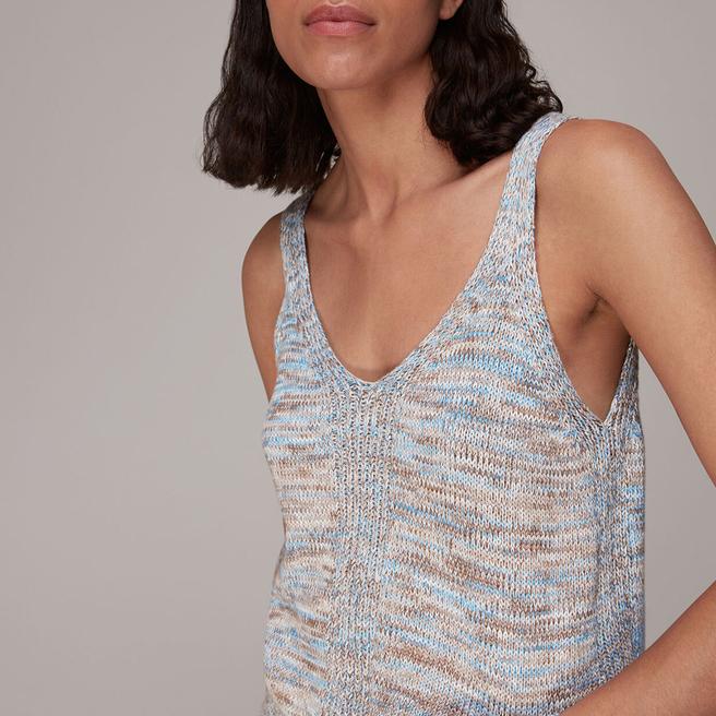 Blue Dakota Flecked Cotton Tank Top - BrandAlley