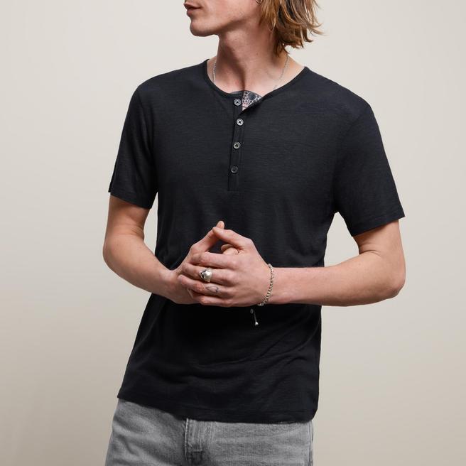 Black Slim Fit Henley Top - BrandAlley