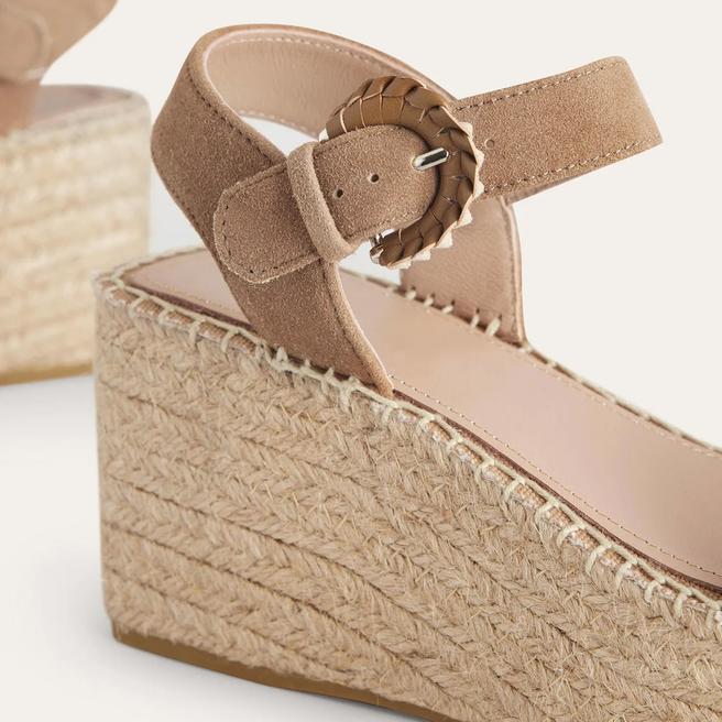 Beige Leather Espadrille Wedges - BrandAlley