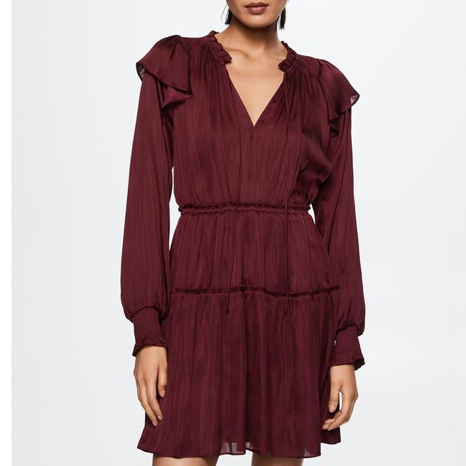 Red Ruffle Satin Dress - BrandAlley