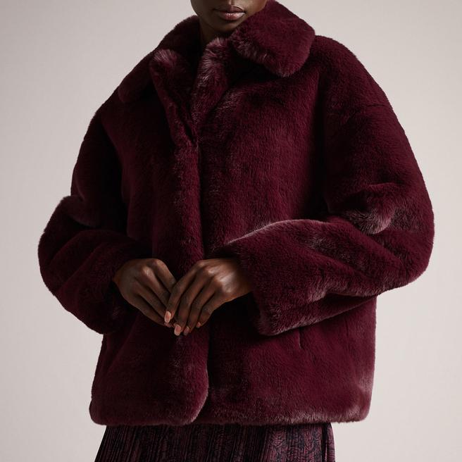 Maroon Liliam Faux Fur Coat - BrandAlley