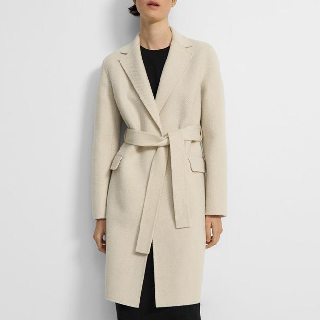 Cream Belted Wool Coat - BrandAlley