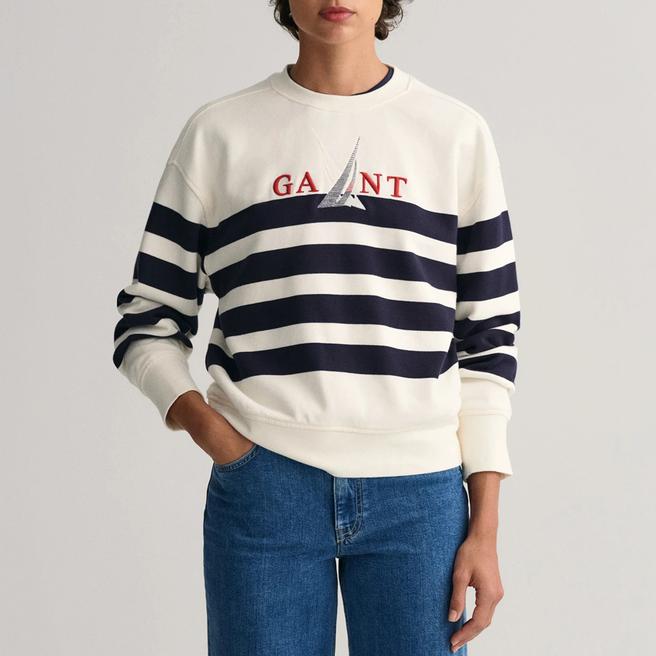 White/Navy Sail Striped Jumper - BrandAlley
