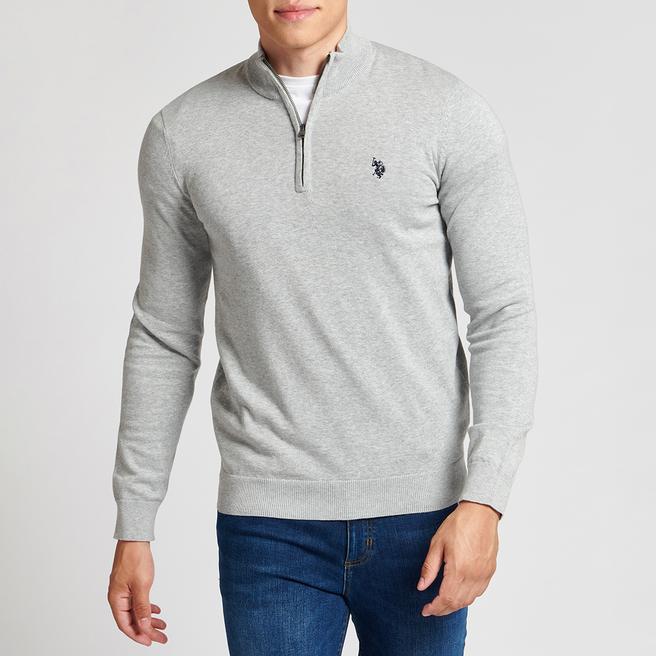 Grey Half Zip Cotton Jumper - BrandAlley