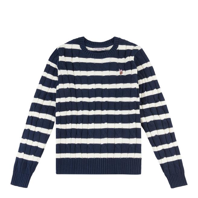 Black Stripe Cable Knit Cotton Jumper - BrandAlley