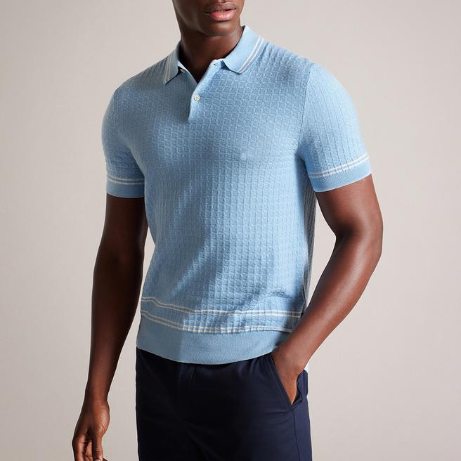 Blue Regular Textured Polo - BrandAlley