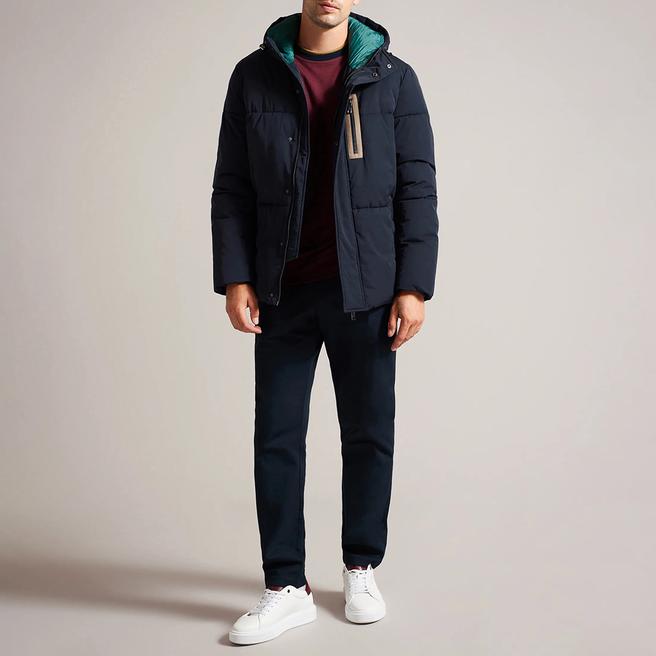 Navy Hooded Puffer Jacket - BrandAlley