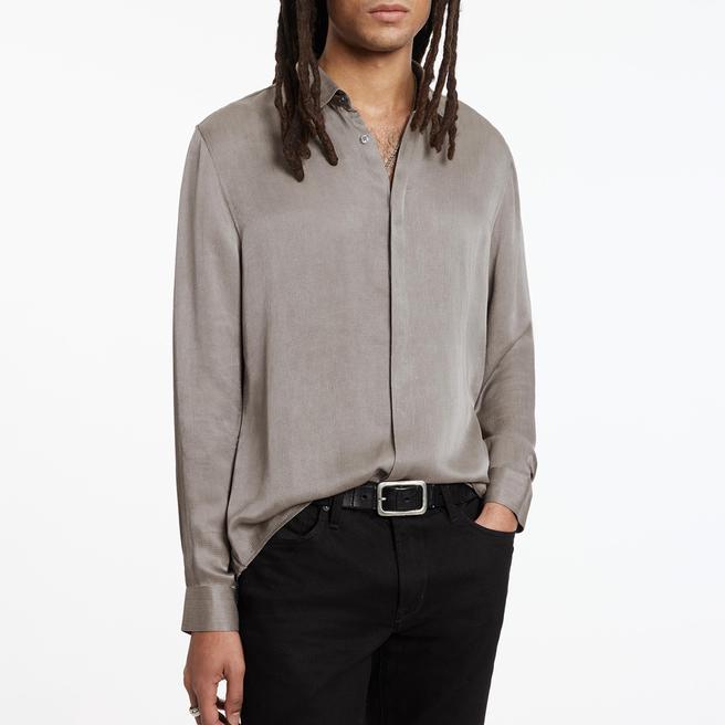 Grey Hidden Placket Slim Fit Shirt - BrandAlley
