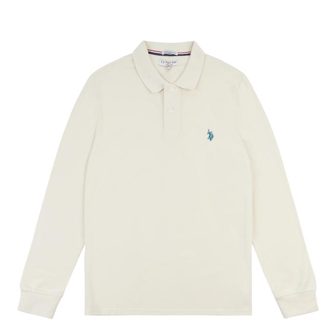 Cream Cotton Long Sleeve Polo Shirt - BrandAlley