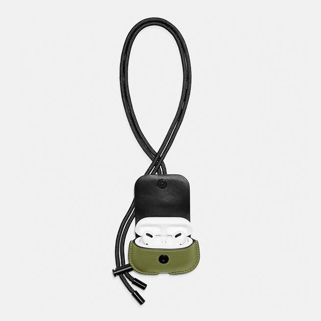 Olive Green Large Wireless Earbud Case In Pebble Leather - BrandAlley